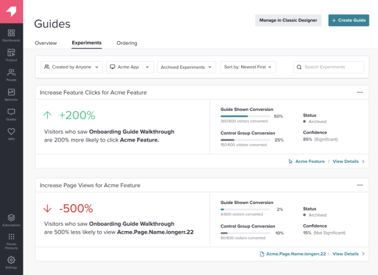 Introducing guide conversions and experiments in Pendo | Pendo Blog